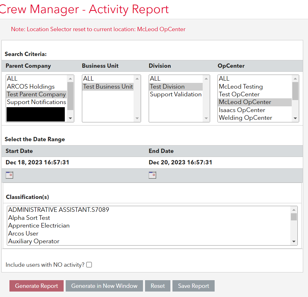 Crew Manager Reports – OSCAR Portal